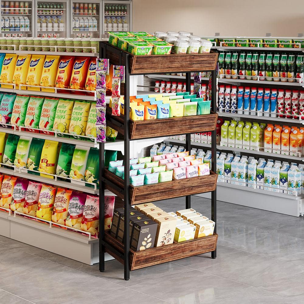 BYBLIGHT Eulas Brown 29.13 in. 4-Tier Display Cabinet Basket, Retail ...