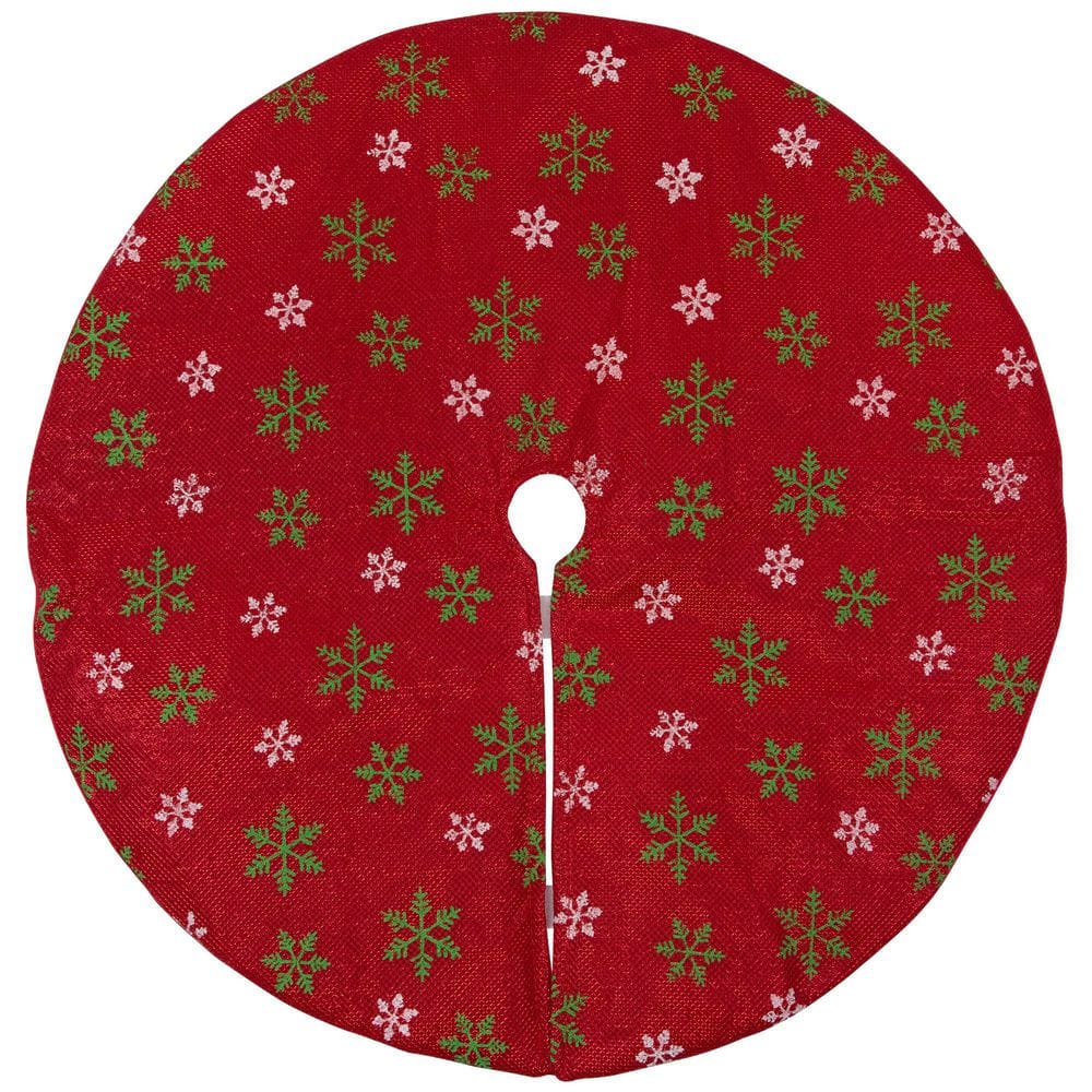 Northlight 20 in. Metallic Red with Green and White Snowflakes Mini ...