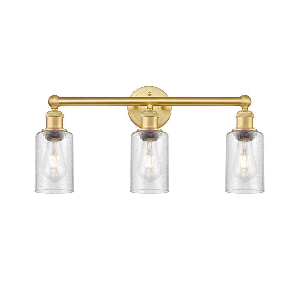 Innovations Clymer 21.88 in. 3-Light Satin Gold Vanity Light with Glass ...