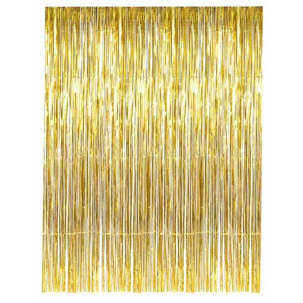 Gold Metallic Tinsel Fringe Curtain PET Material Light Filtering Sheer ...