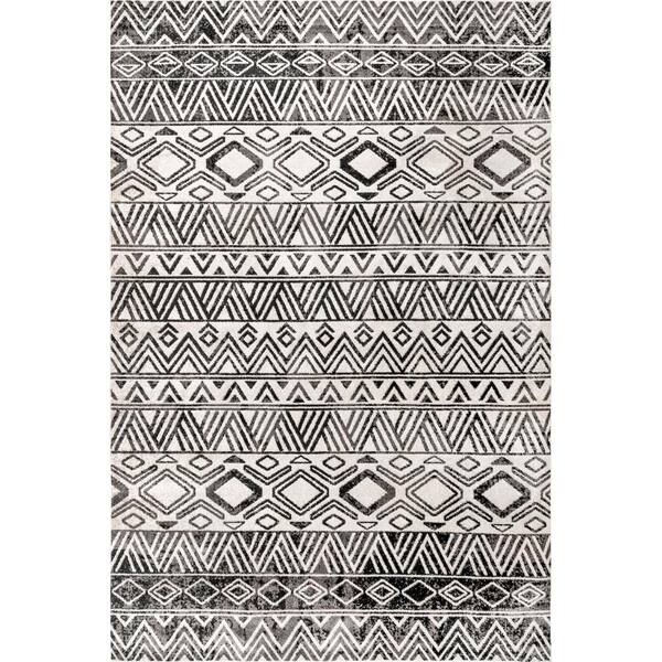 nuLOOM Lucci Machine Washable Aztec Gray 6 ft. 7 in. x 9 ft. Area Rug ...