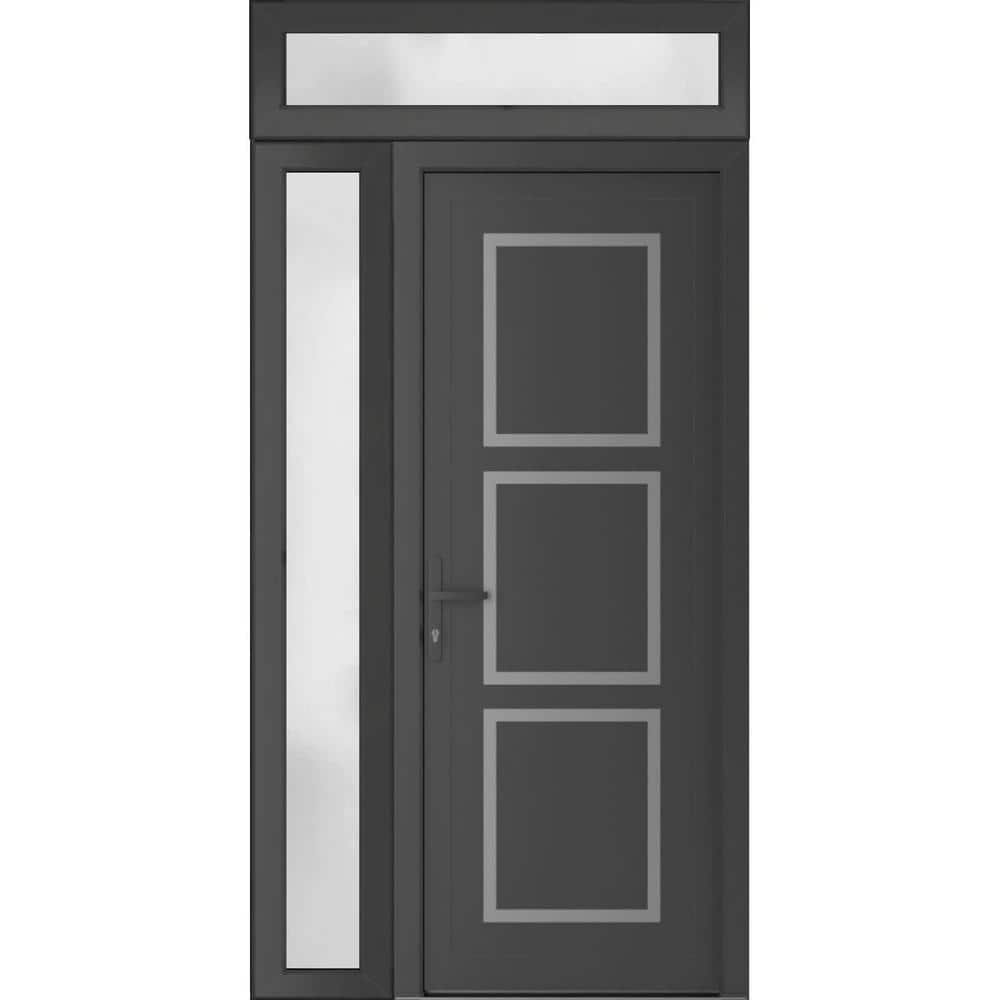 VDOMDOORS 50 in. x 80+14 in. Right-hand/Inswing Frosted Glass Antracite ...