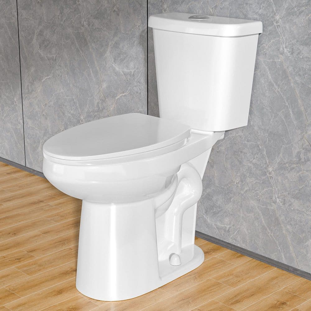 21 in. Extra Tall 2-Piece Toilet 1.0/1.28 GPF Dual Flush Elongated Toilet in White 12 in. Rough ...
