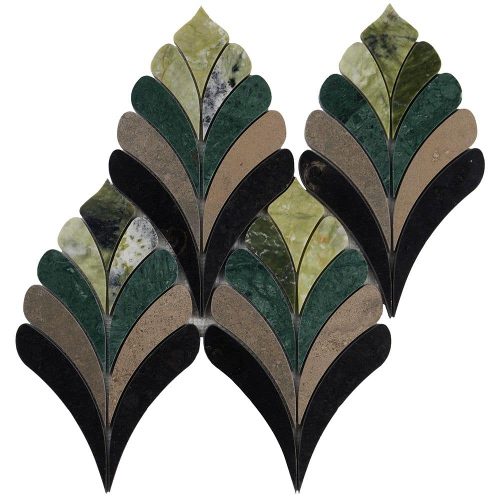 Ivy Hill Tile Bloom Verde Green Floral 4 in. x 0.39 in. Polished Marble ...
