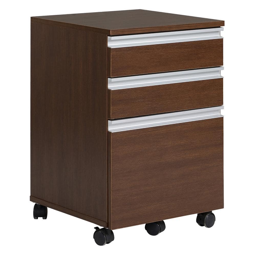 HomCom Brown 3-Drawer Mobile Filing Cabinet with 5 Rolling Wheels-836 ...