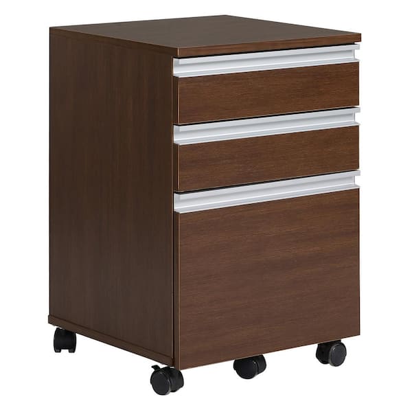 HomCom Brown 3-Drawer Mobile Filing Cabinet with 5 Rolling Wheels-836 ...