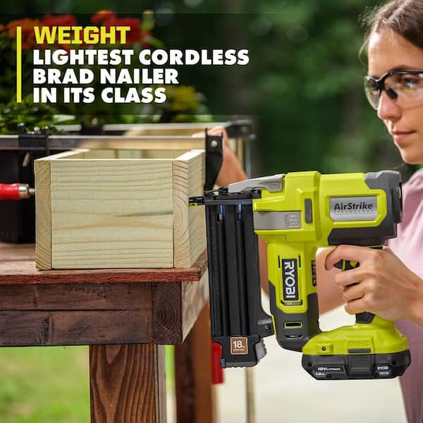 RYOBI ONE+ 18V 18-Gauge Cordless AirStrike Brad Nailer with Cordless ...