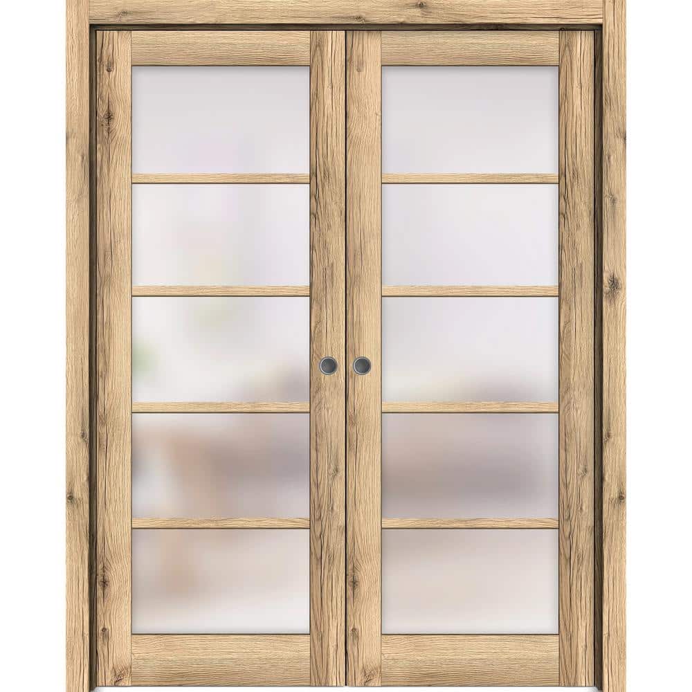 Sartodoors 60 in. x 96 in. 2 Panel Oak Finished Solid MDF Sliding Door ...