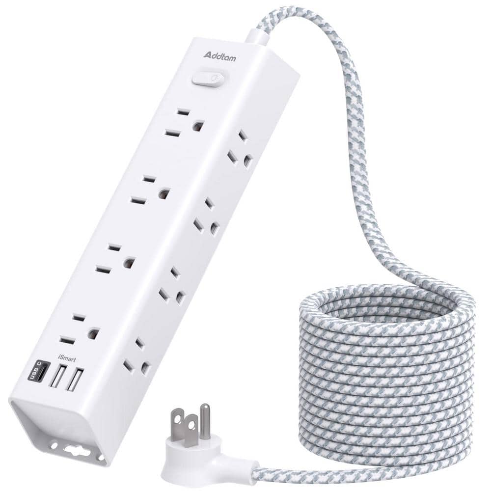 Lukyamzn 10-in-1, 10 ft. Flat Plug Power Strip 12 AC Outlet Surge ...