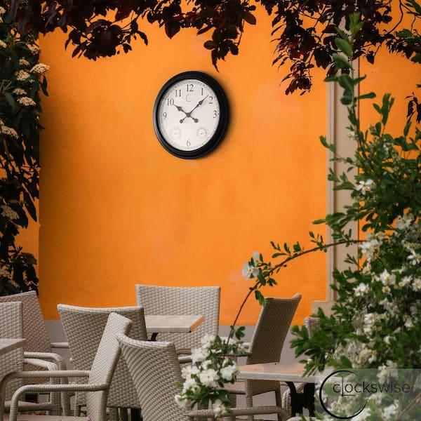 CLOCKWISE 24 in. Large Outdoor Wall Clock Thermometer Combo, Waterproof ...