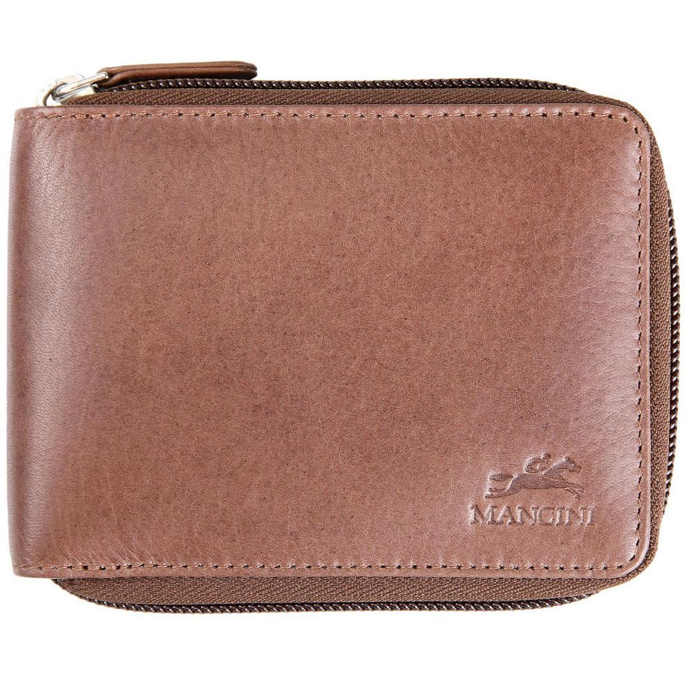 MANCINI Bellagio Collection Brown Leather Zippered RFID Wallet with ...