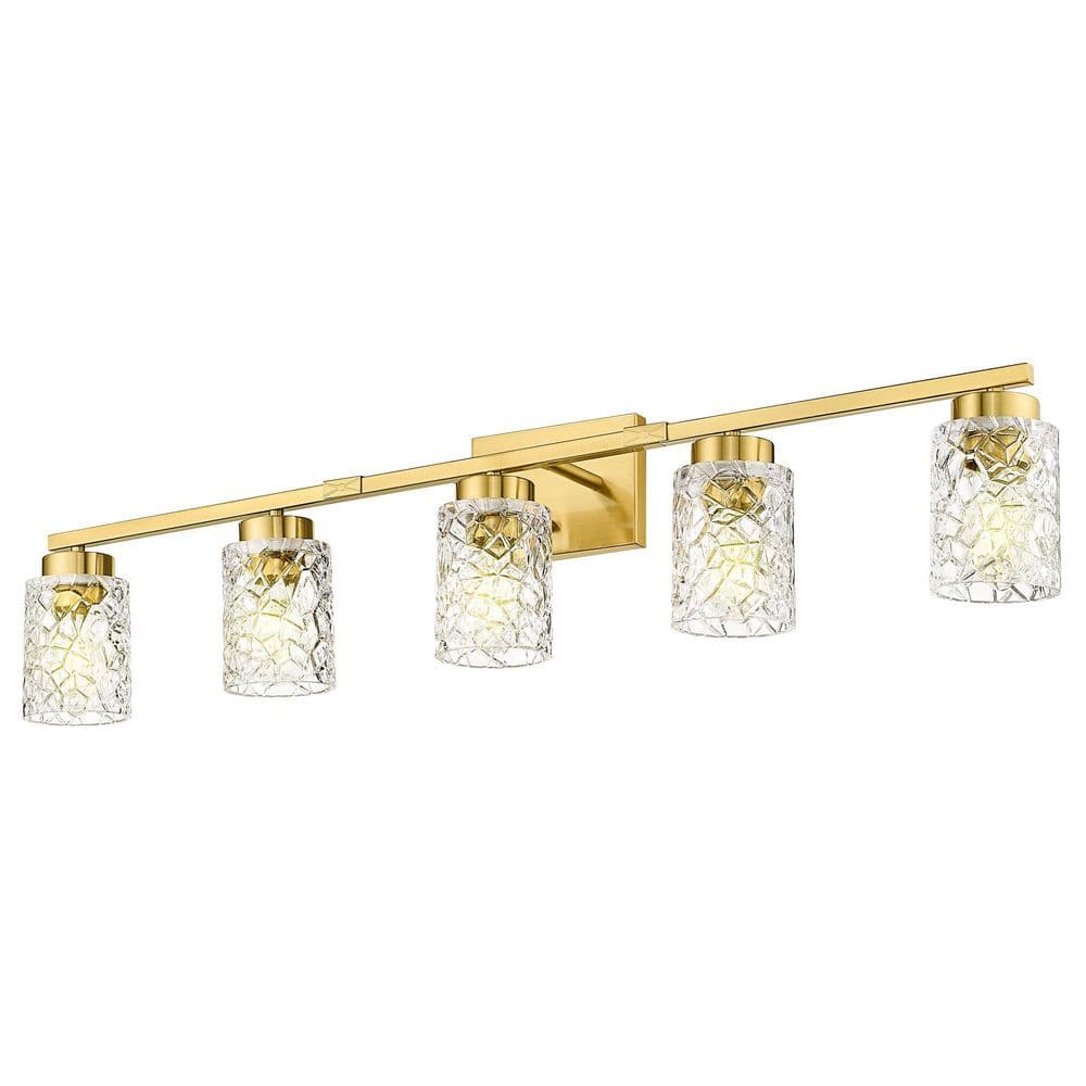 JAZAVA 40 in. 5-Light Brushed Gold Vanity Light with Clear Glass ...