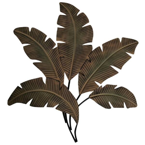 Afoxsos 35 in. Tropical Metal Brushed Green, Antique Yellow, Black Palm ...