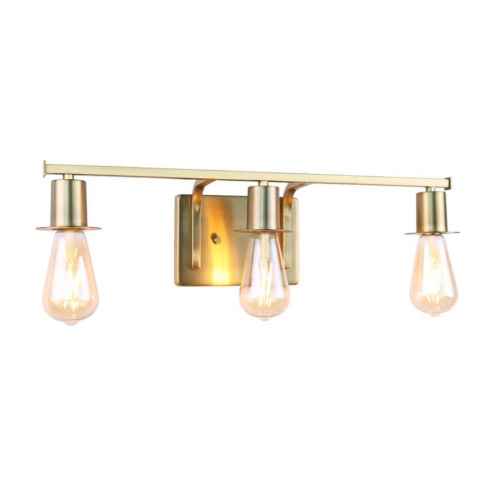 PUDO 21.75 in. 3-Light Industrial Gold LED Bathroom Vanity Light with ...