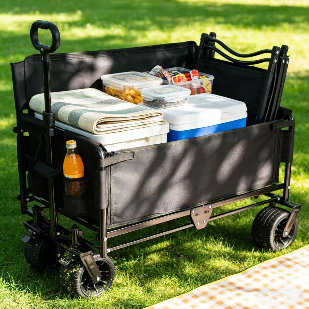 6.4 cu. ft. Fabric Black Folding Garden Cart, Wagon-to-Bench Cart BWC ...