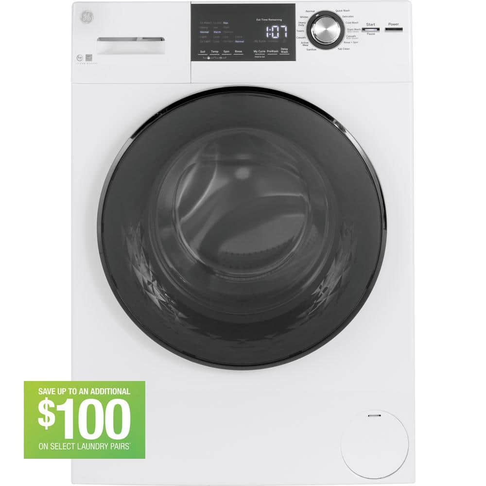 GE 2.4 cu. ft. Stackable White Front Loading Washing Machine with Steam ...