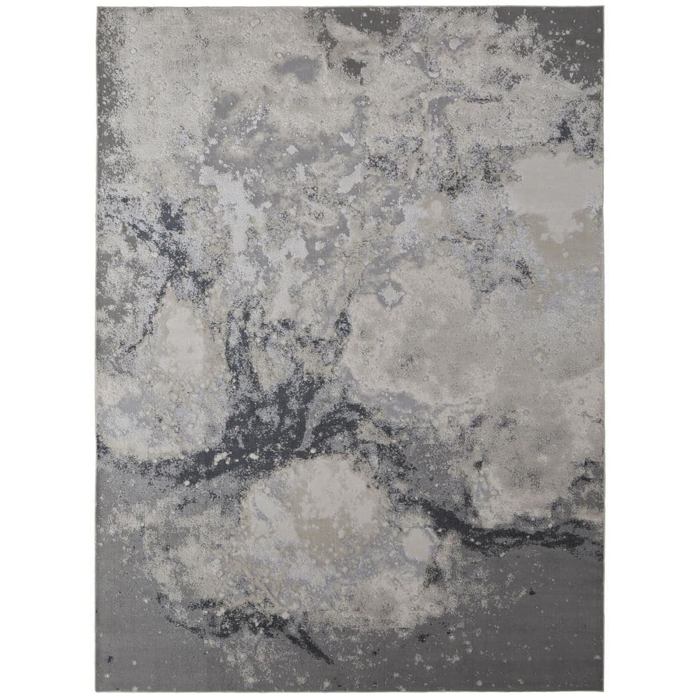 HomeRoots 5 ft. x 8 ft. Gray and Ivory Abstract Area Rug 2000512835 ...