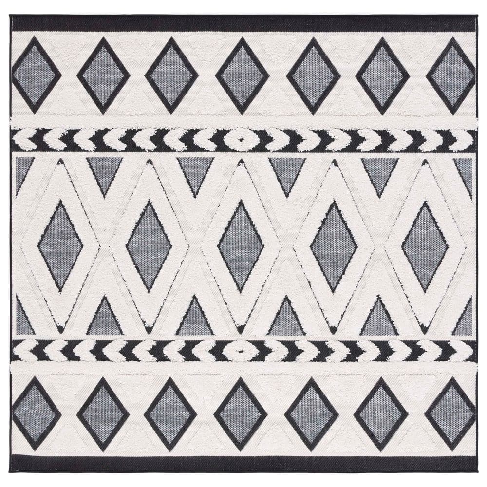 SAFAVIEH Cottage Ivory/Dark Gray 7 ft. x 7 ft. Geometric Diamonds ...