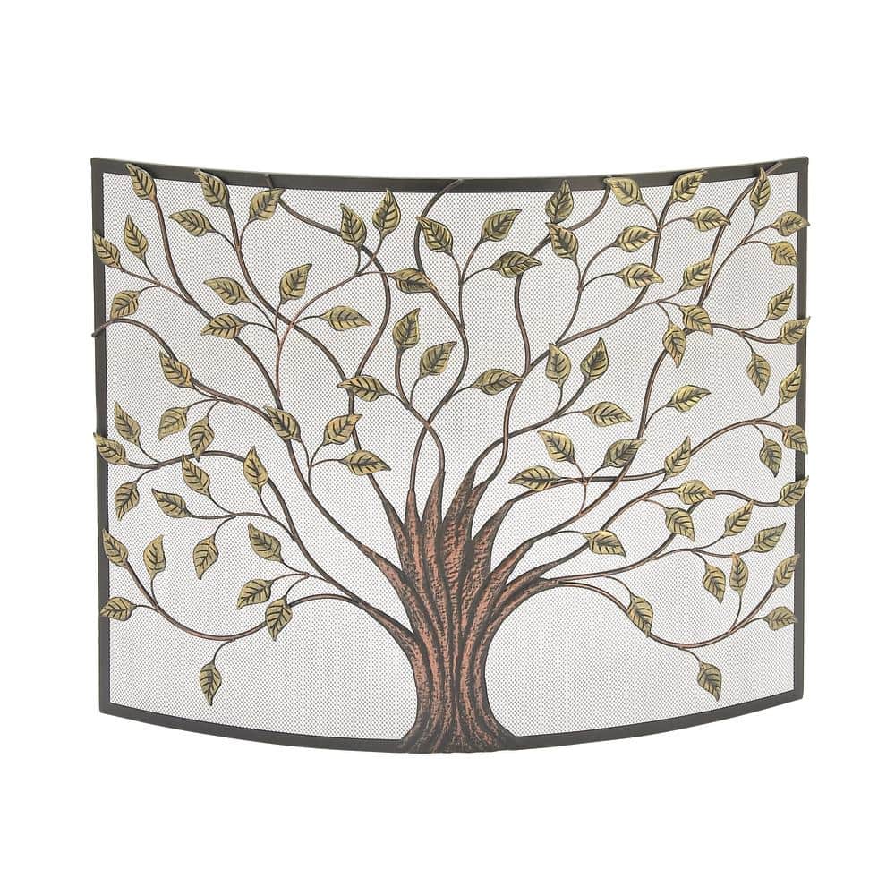 Litton Lane Bronze Metal Tree Sculpted Relief Single Panel Fireplace ...