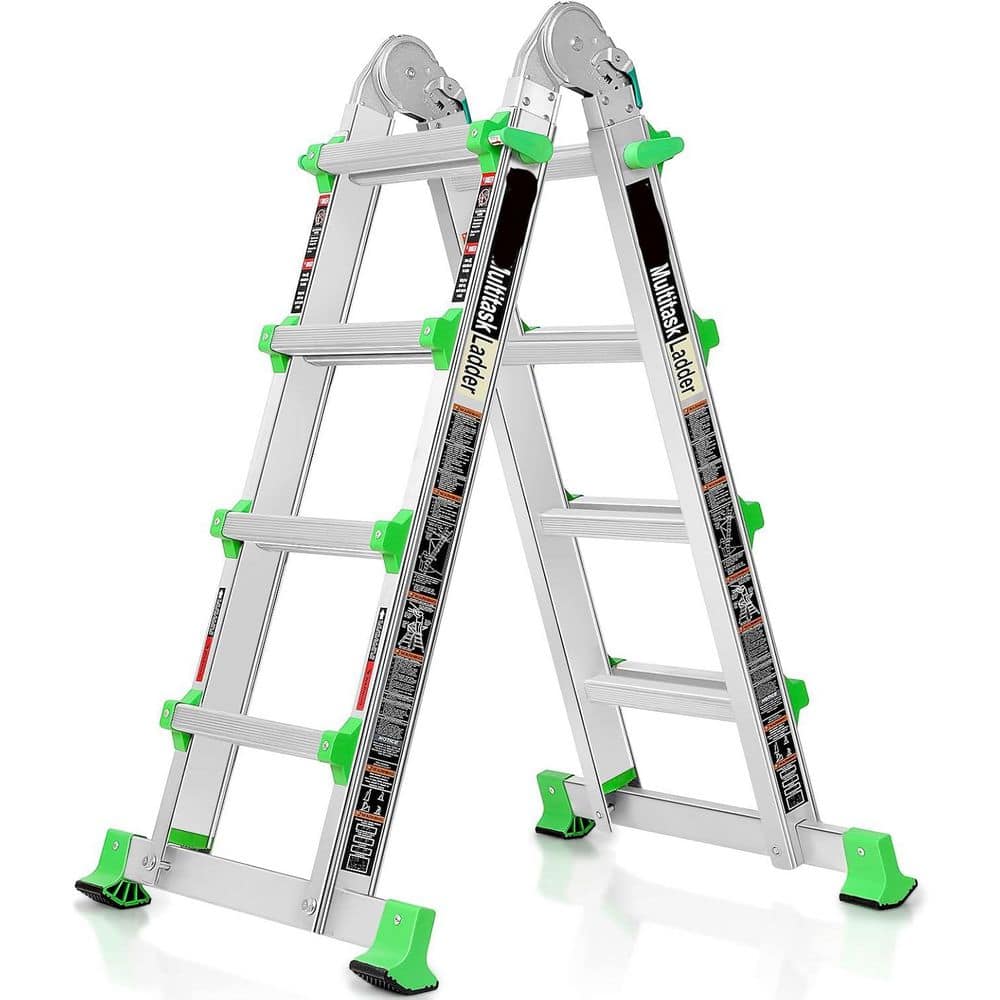 Ladder, Multi Position 4 Step Ladder Extension, 14 Ft Anti-Slip A Frame ...
