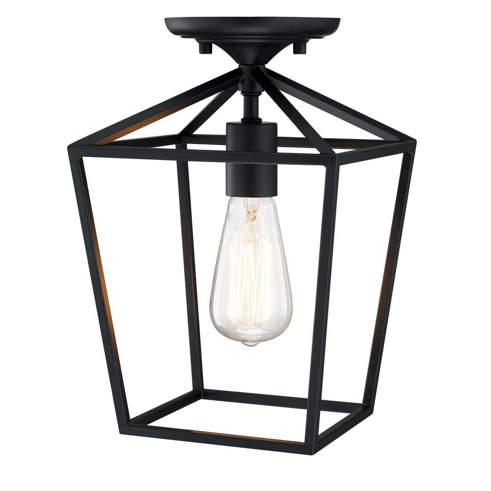 Hukoro FM 1-Light 8 in. Matte Black Semi Flush Mount Light PF50221-FM ...