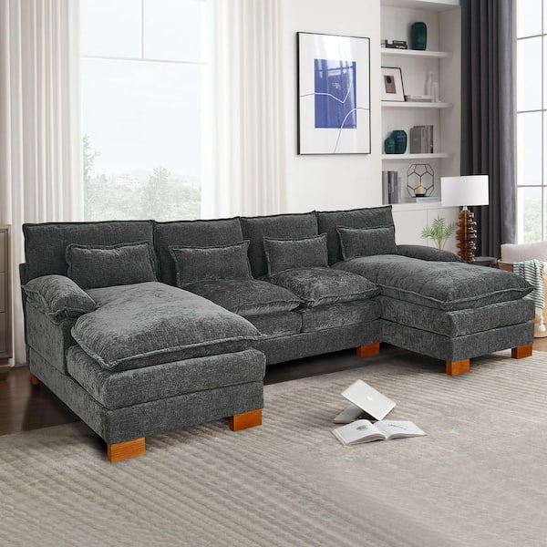 WONDER COMFORT Trendy 113 in. Pillows Armrests 4-Seater U-Shaped ...