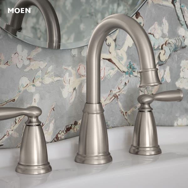 MOEN Banbury 8 in. Widespread Double Handle High-Arc Bathroom Faucet in Spot Resist Brushed ...
