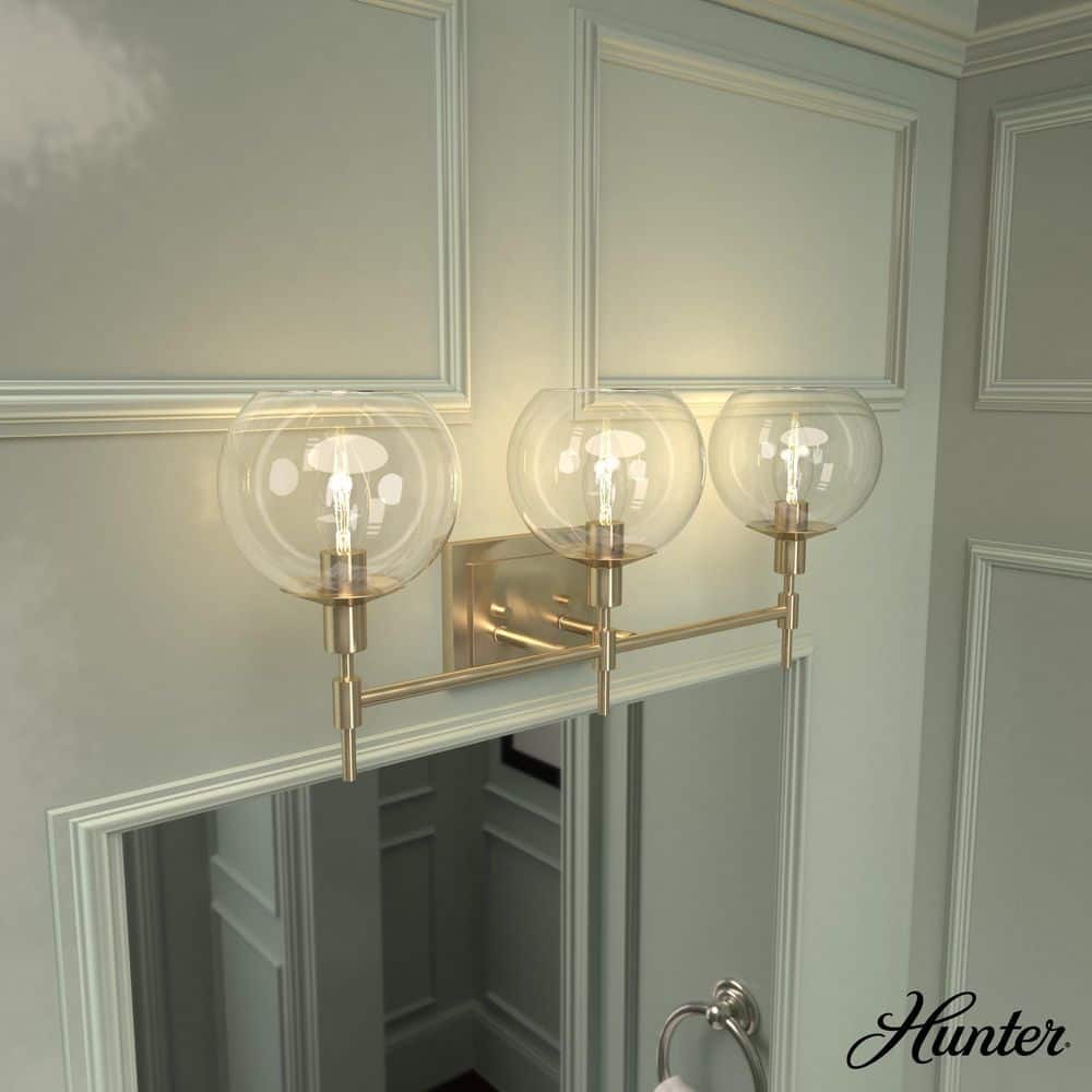 Hunter Xidane 24 in. 3-Light Alturas Gold Vanity Light with Clear Glass ...