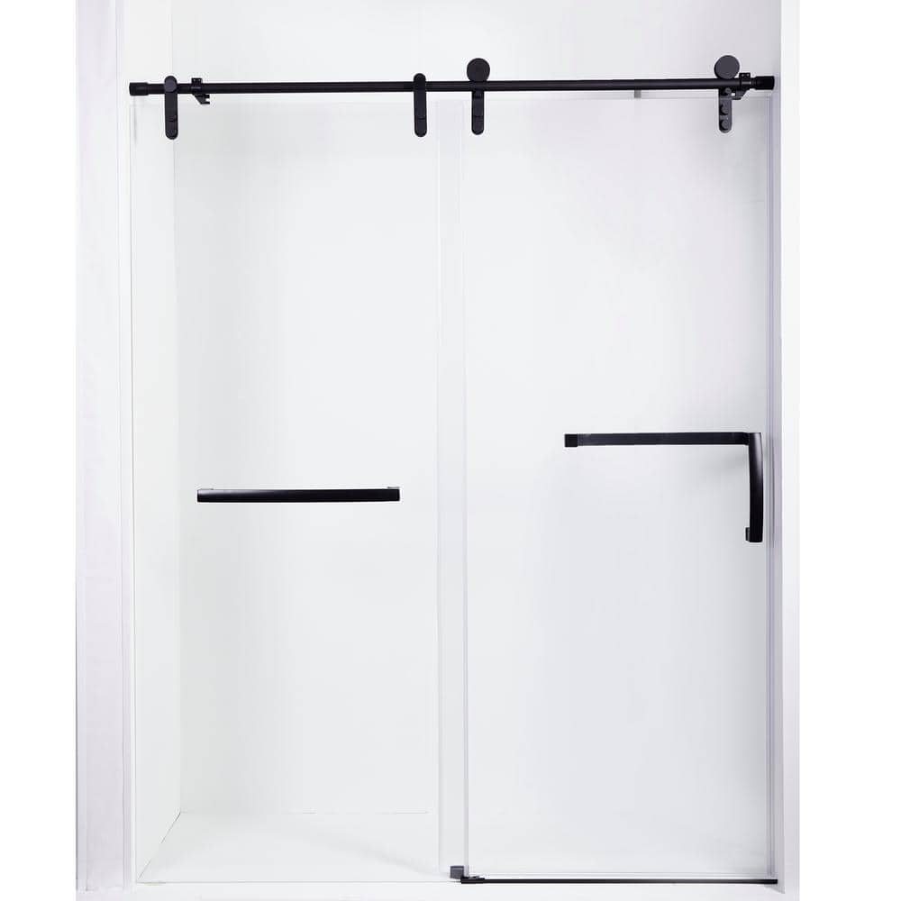 TCYO 60 in. W x 76 in. H Sliding Frameless Shower Door in Matte Black ...