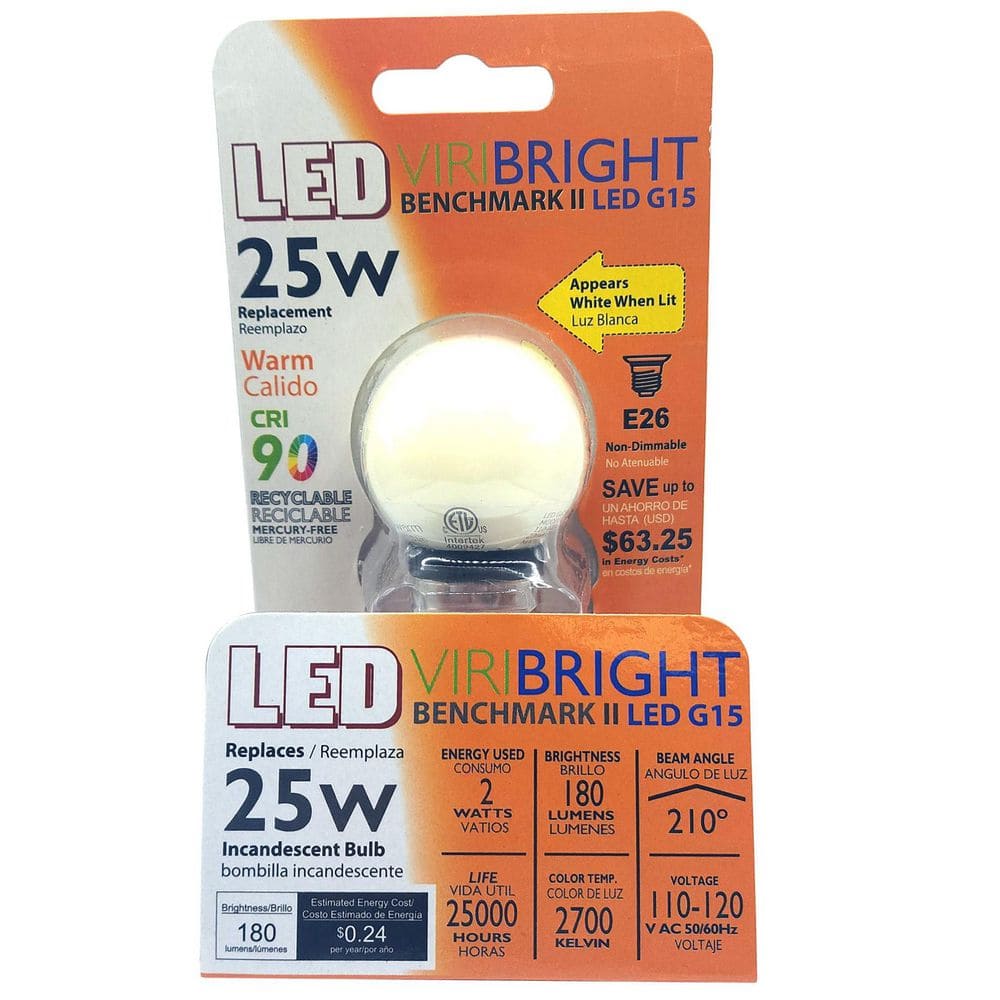 Viribright 25-Watt Equivalent, G16, Non-Dimmable, E26, LED, Light Bulb ...