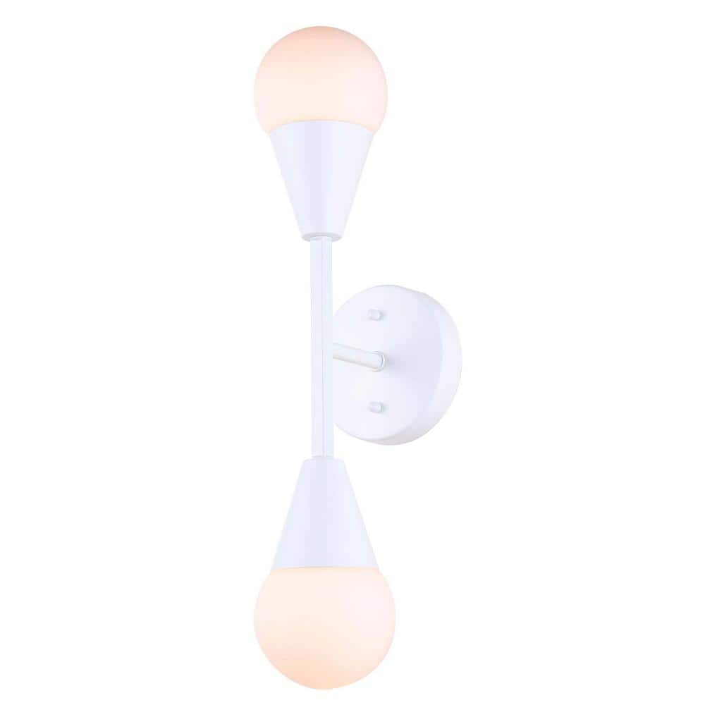 CANARM Arlowe 4.75 in. 2 Light Matte White Wall Sconce with Flat Opal ...