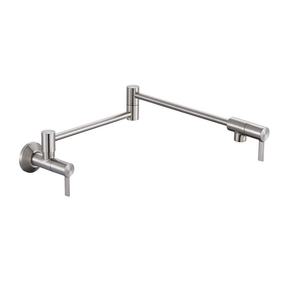LUXIER Contemporary Wall-Mounted Pot Filler with 2 Handles in Brushed ...