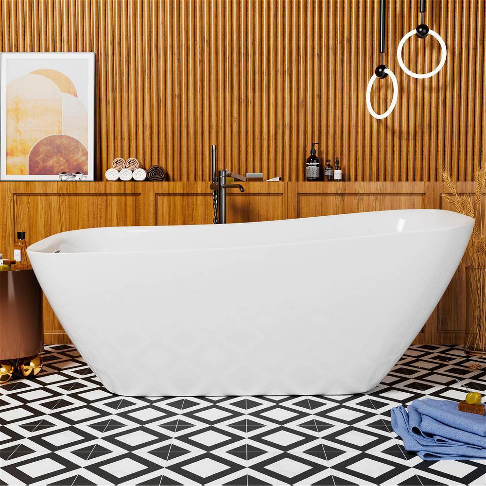 INSTER VELA 63 in. Modern Acrylic Rectangle Single Slipper Freestanding ...