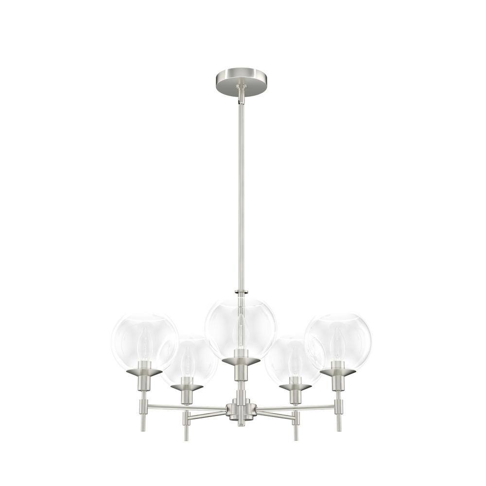Hunter Xidane 5-Light Brushed Nickel Branched Chandelier With Clear ...