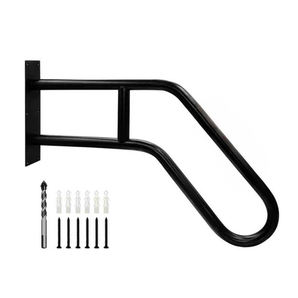 Angel Sar 2.17 ft. Black Metal 1-3 Step Handrail, Outdoor Steps Wall ...