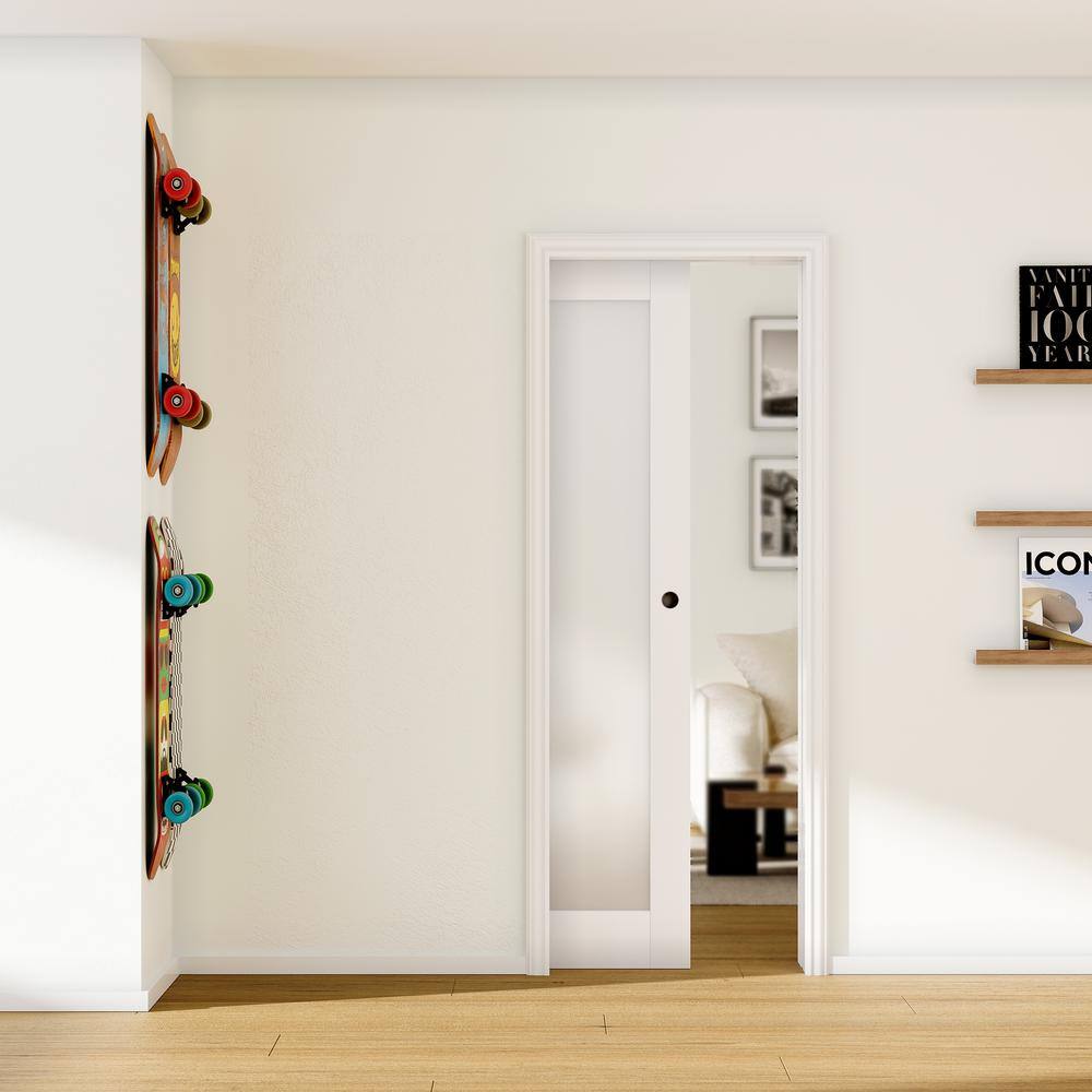 ARK DESIGN 32 in. x 80 in. Paneled White Primed Glass Sliding Door ...