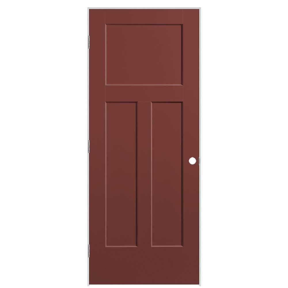 Masonite 32 in. x 80 in. 3-Panel Winslow Right-Hand Hollow Core Red ...
