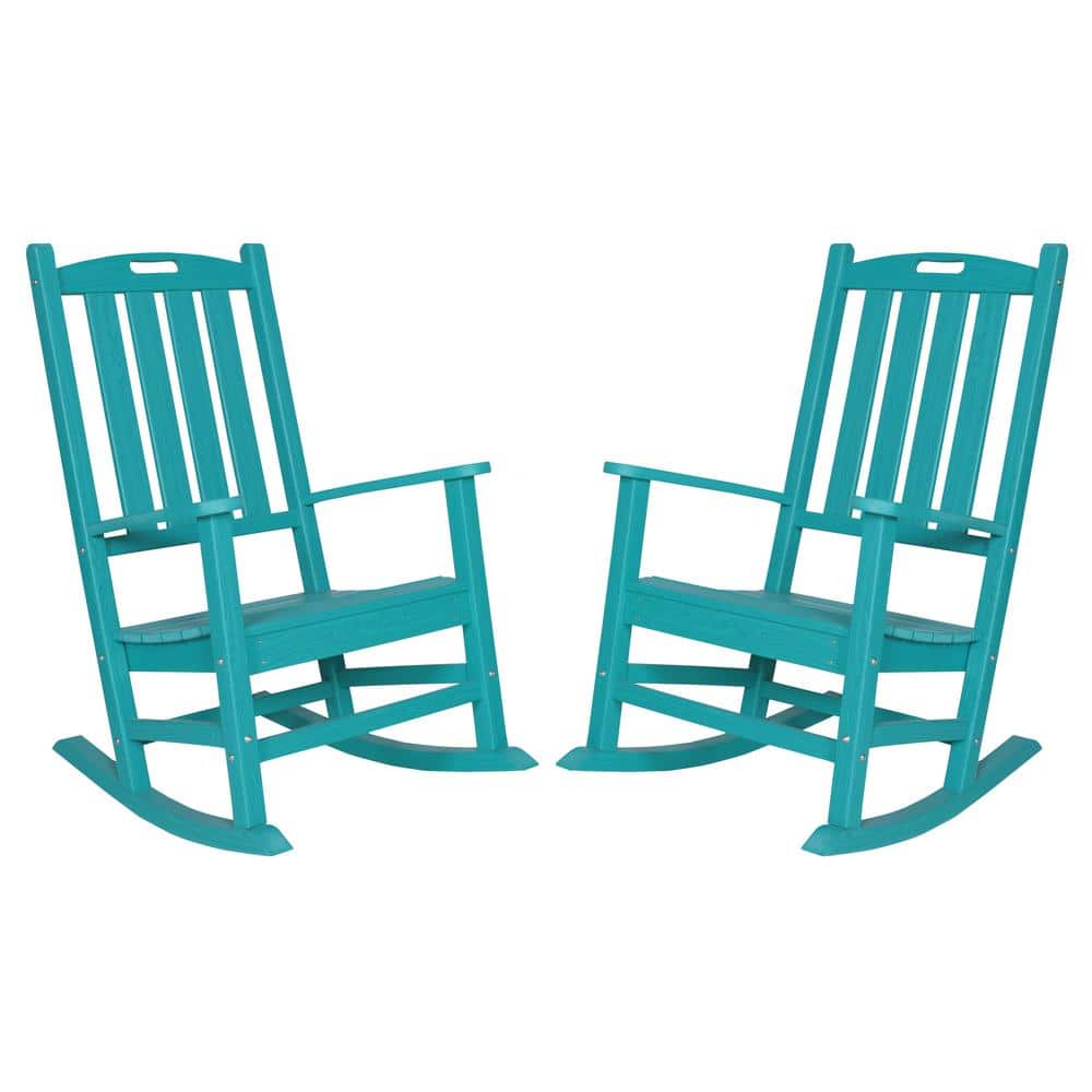 VEIKOUS 2-Piece Plastic Outdoor Rocking Chair Set, Blue PG0207-02BU ...