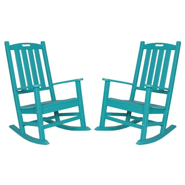 VEIKOUS 2-Piece Plastic Outdoor Rocking Chair Set, Blue PG0207-02BU ...