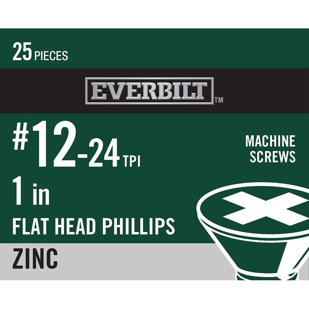 Everbilt #12-24 x 1 in. Zinc Plated Phillips Flat Head Machine Screw ...