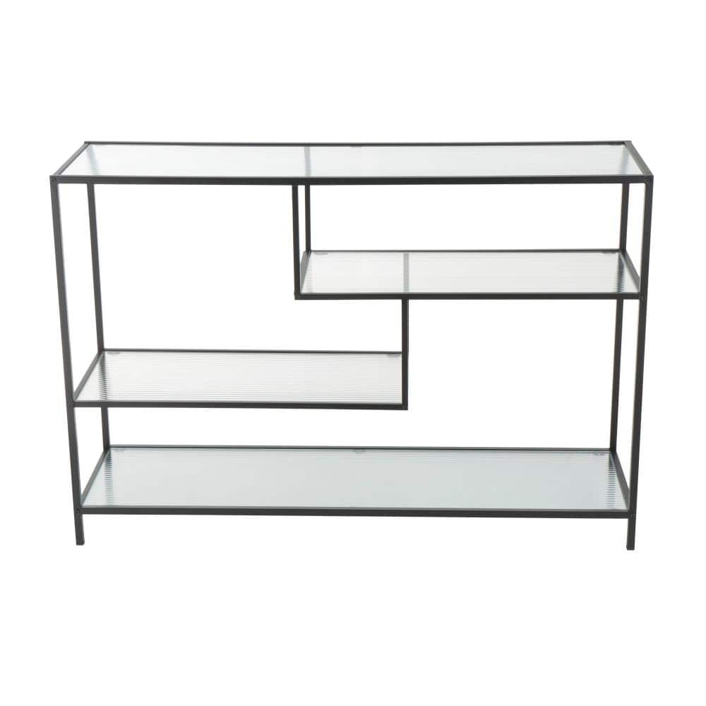 Litton Lane 32 in. Tall Black Iron Stationary Shelving Unit Bookcase ...