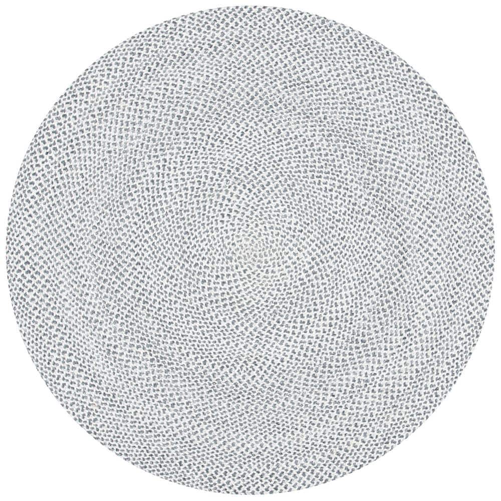 SAFAVIEH Braided Gray/Ivory 9 ft. x 9 ft. Round Solid Area Rug BRD801F ...
