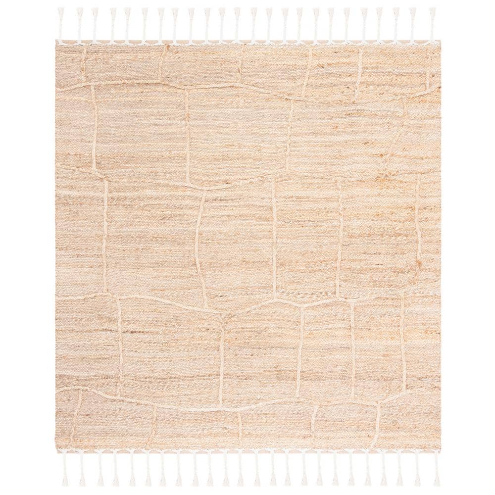 SAFAVIEH Natural Fiber Beige 4 ft. x 4 ft. Abstract Geometric Square ...