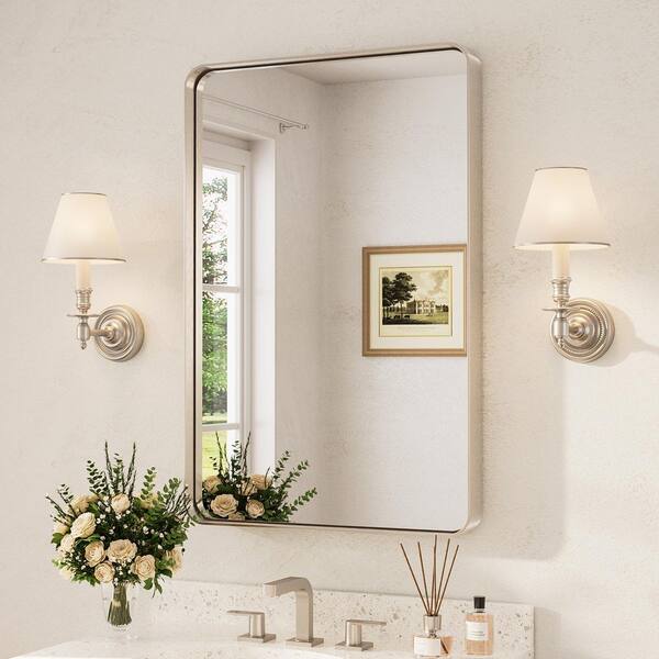 KeonJinn 24 in. W x 36 in. H Modern Rectangular Brushed Nickel Bathroom ...