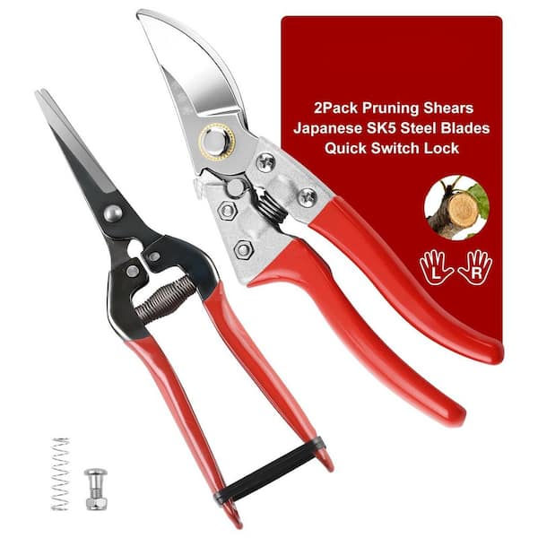 MISOPILY 2 Piece Garden Pruning Shears Set with SK5 Steel Blade and ...