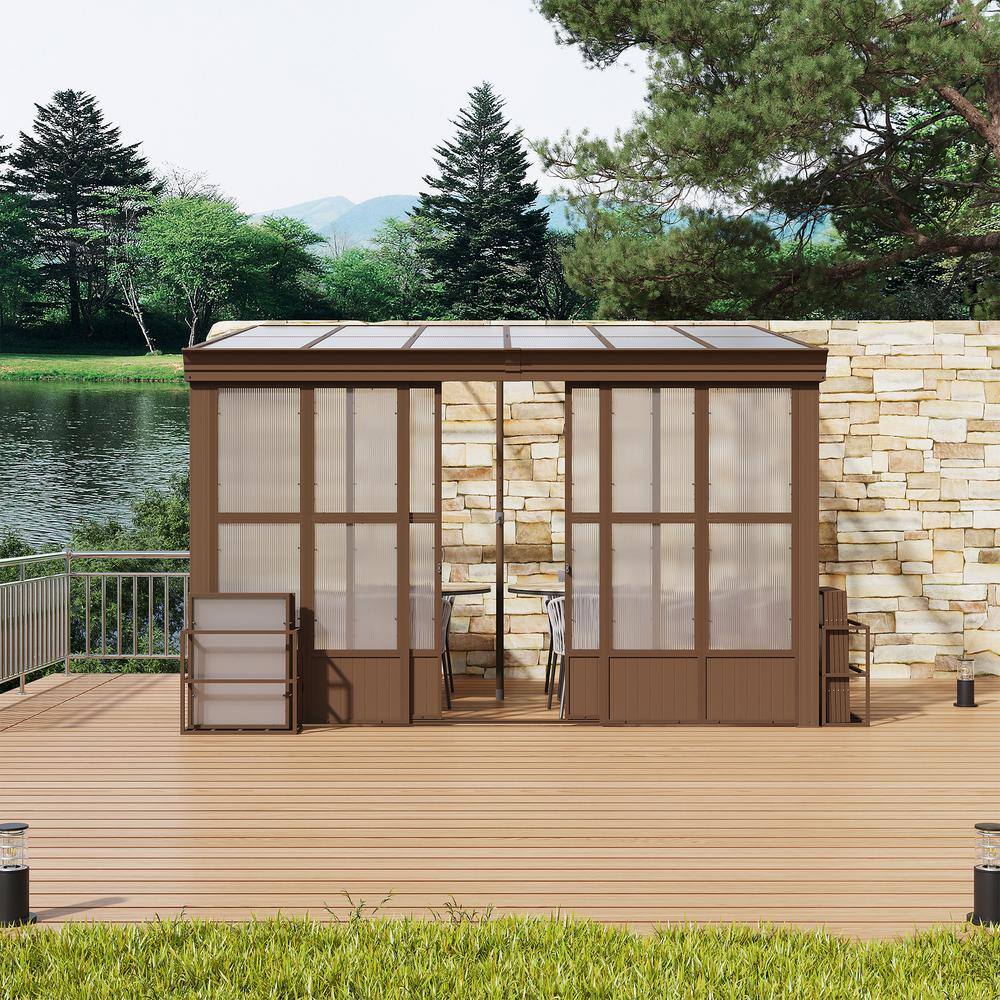 Mondawe 10 ft. x 12 ft. Brown Outdoor Aluminum Frame Polycarbonate Roof ...