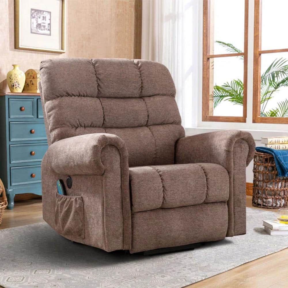 Bestier 38 in. W Oversize Taupe Fabric Power Lift Recliner w/ 8-Point ...