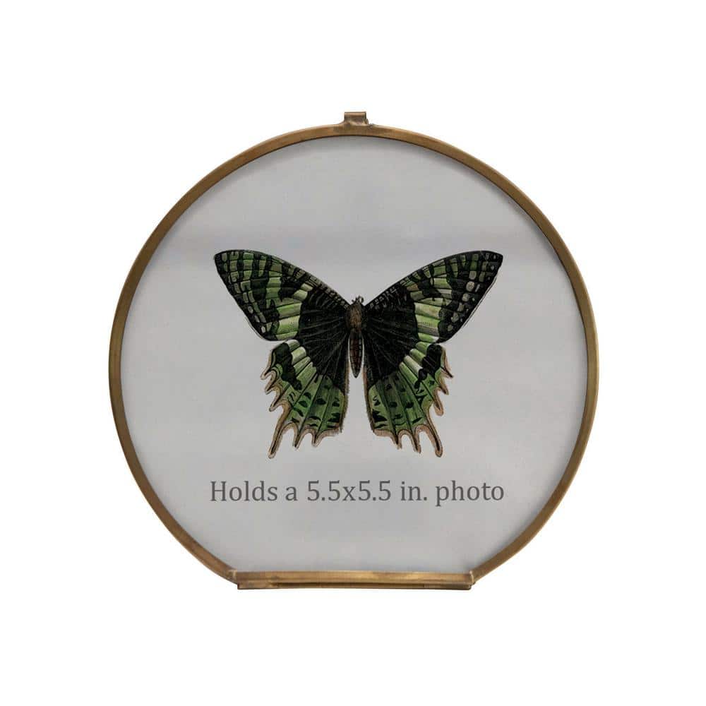 Storied Home 5 in. x 5 in. Brass And Glass Round Picture Frame DF3814 ...