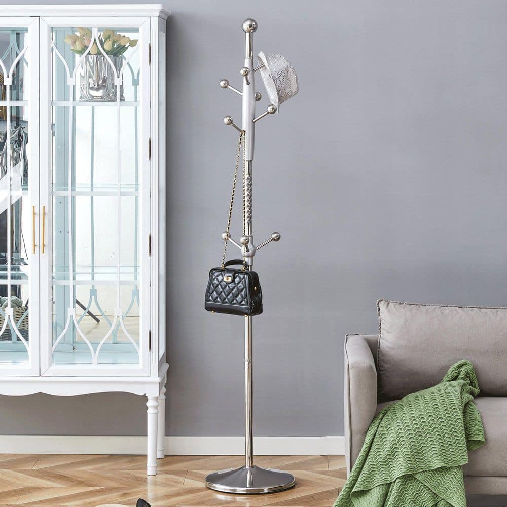 Polibi Silver Coat Rack with Stainless Steel Spray Painted Hanger and ...