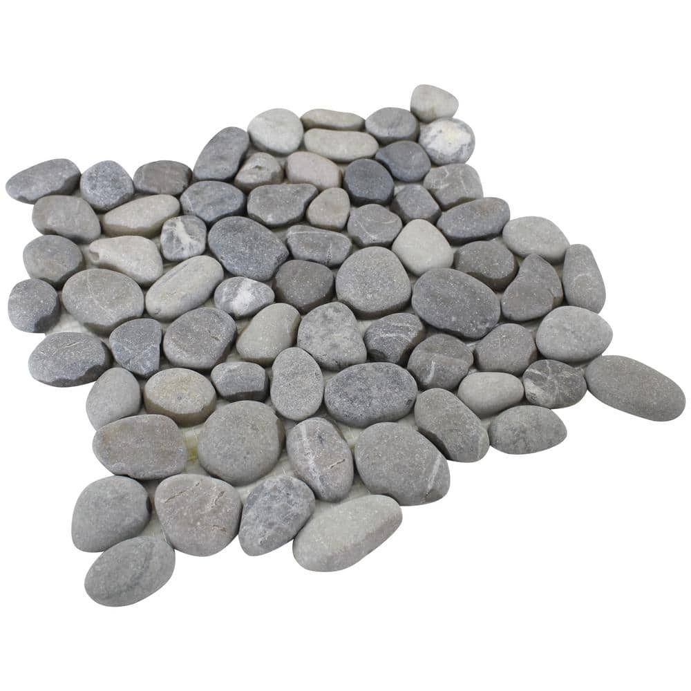 Rain Forest 12 in. x 12 in. Light Grey Natural Pebble Floor and Wall ...